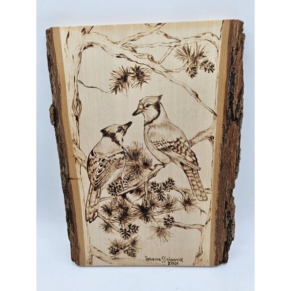 Handmade | Wall Decor | Handmade Pyrography Blue Jay Birds Pair Wooden ...